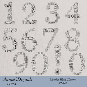 Numbers Word Art Numbers Clip Art Scrapbook Clip Art - Etsy