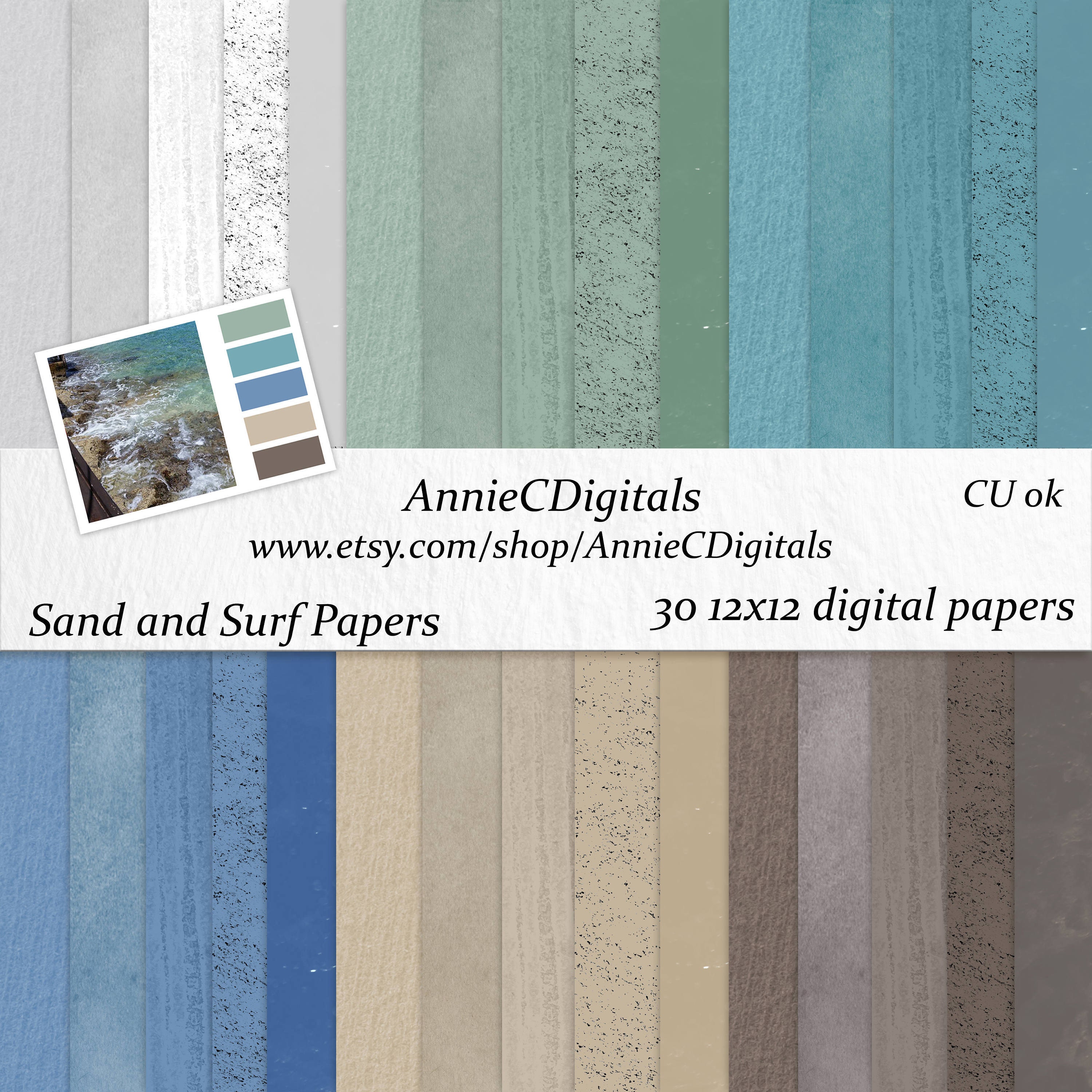 Digital Scrapbooking Paper Sand and Surf Paper Pack | Etsy