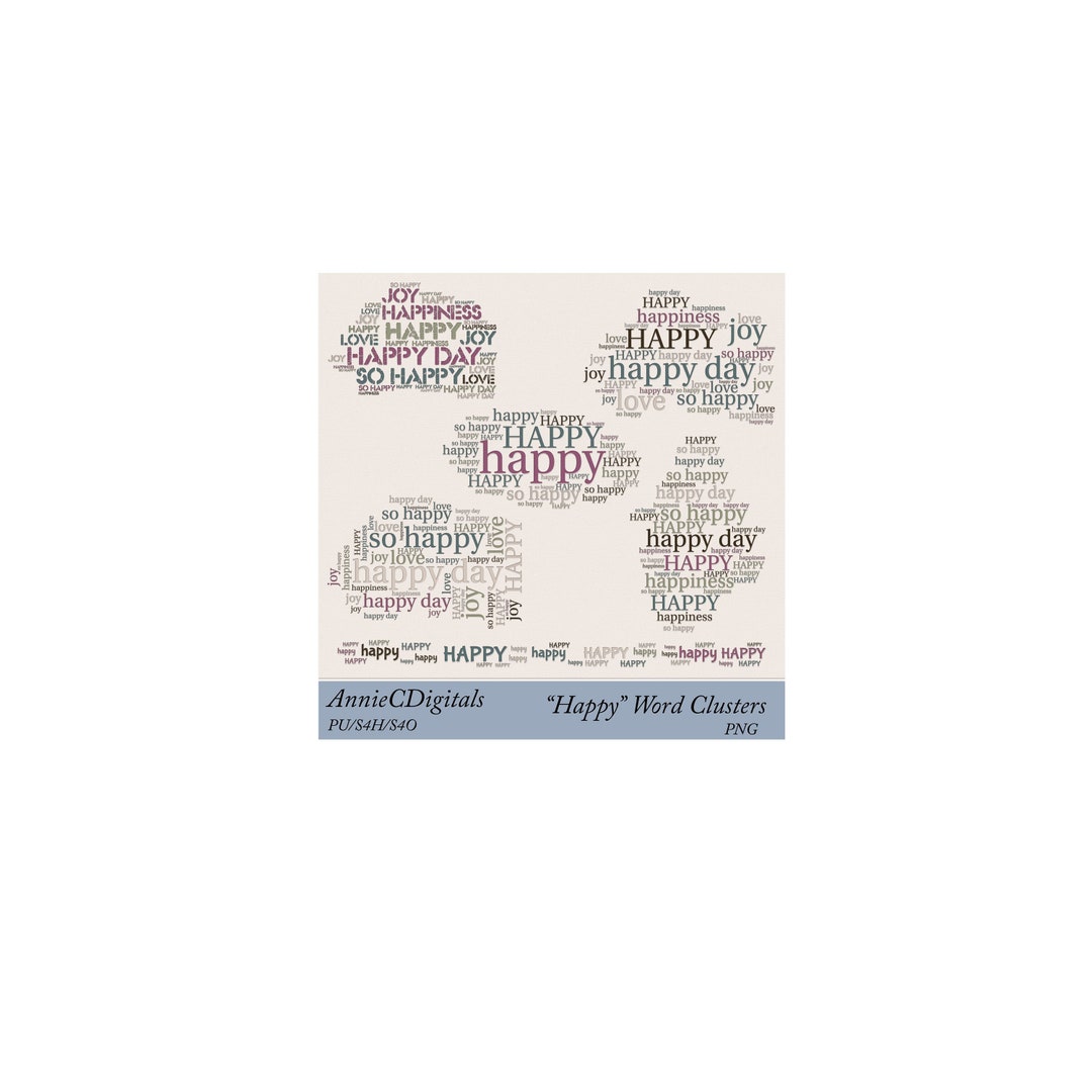 Happy Word Art, Happy Clip Art, Scrapbook Clip Art, Word Art Clusters ...