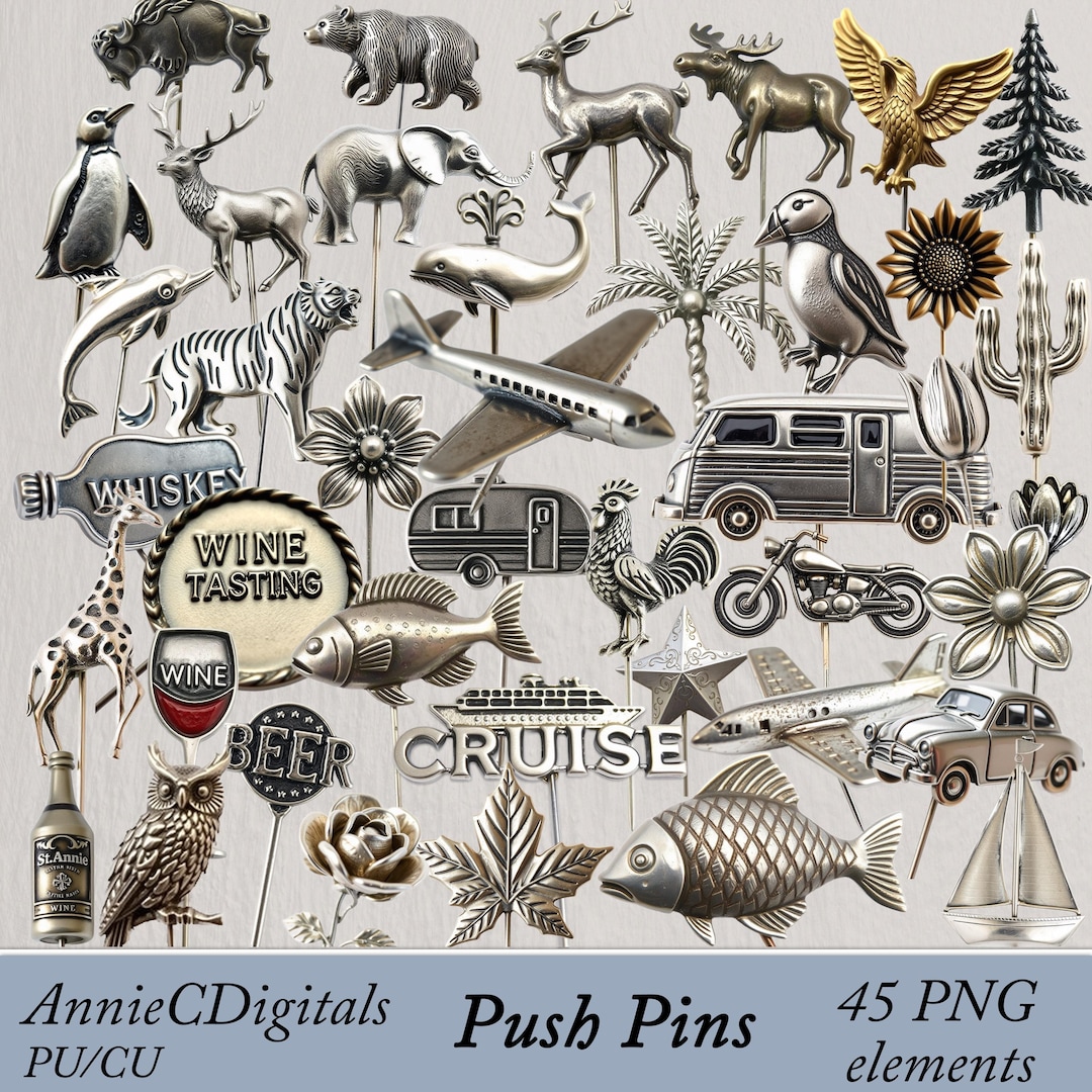 Digital Push Pins, Stick Pins, Digital Clip Art, Clip Art Elements ...