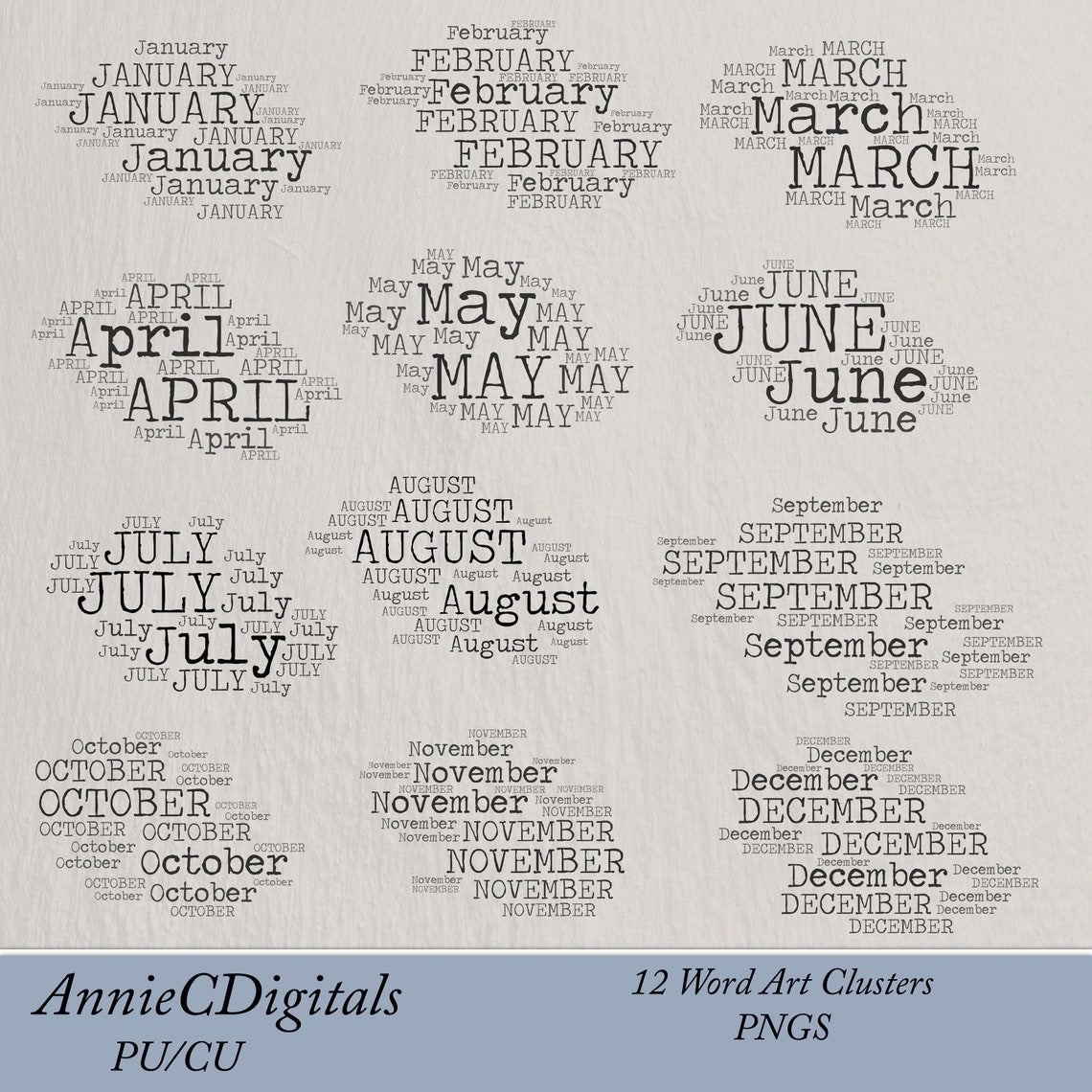Months Word Art Months Clip Art Scrapbook Clip Art Months | Etsy