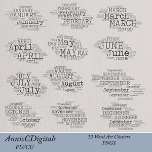 Months Word Art, Months Clip Art, Scrapbook Clip Art, Months Word Art ...