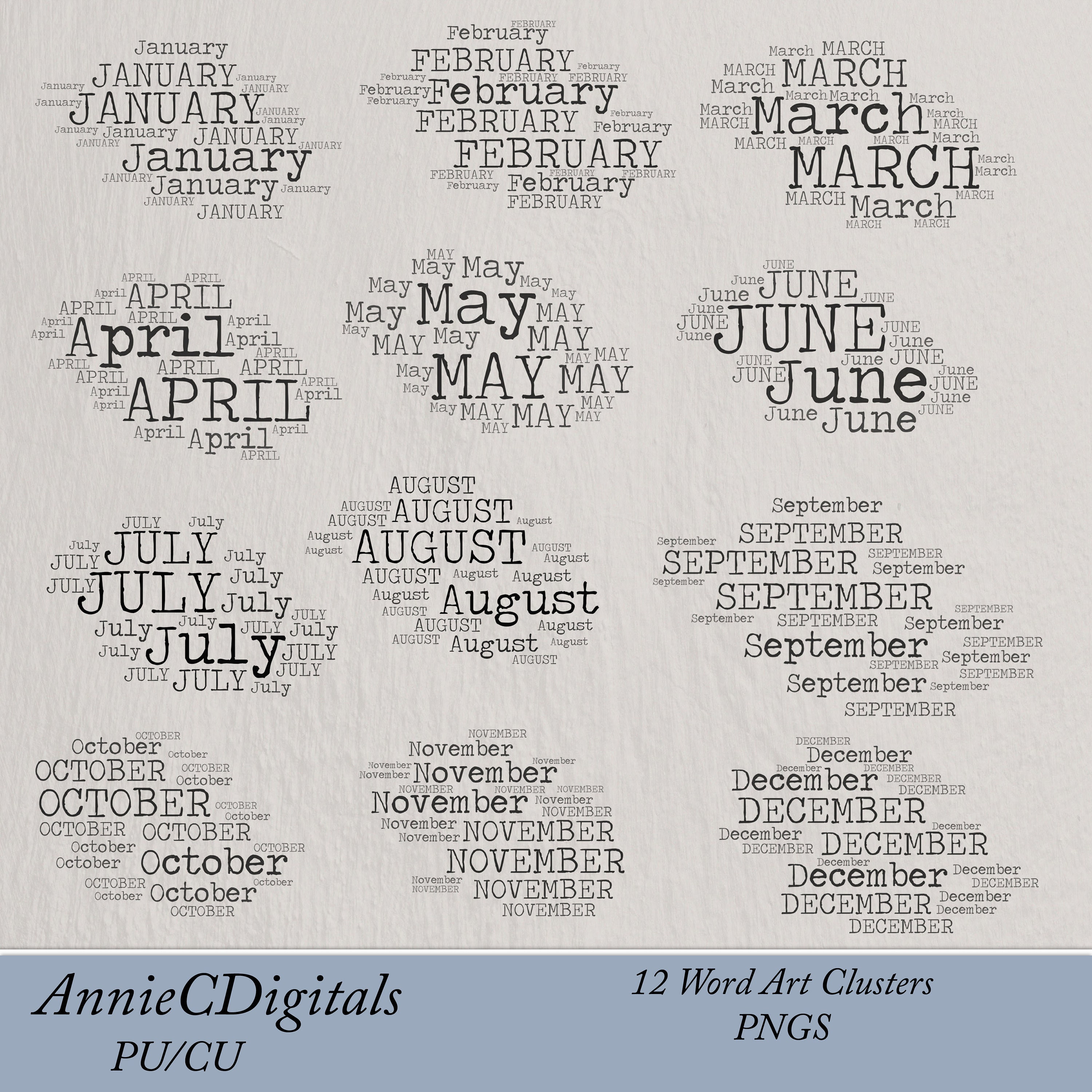 Months Word Art Months Clip Art Scrapbook Clip Art Months - Etsy Australia
