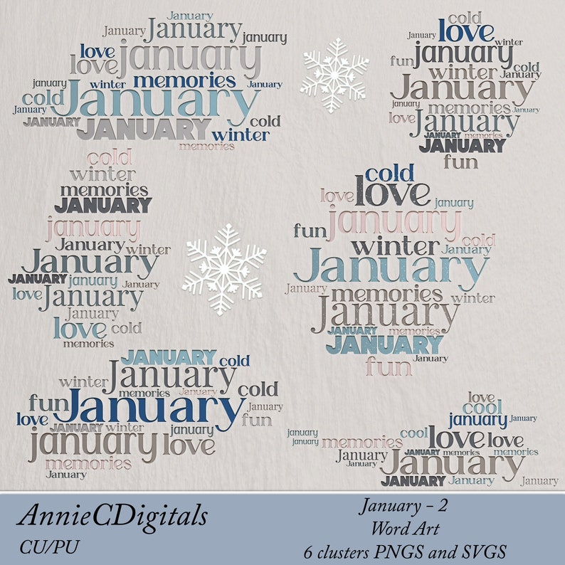 January Word Art-2 January Clip Art Month Clip Art | Etsy