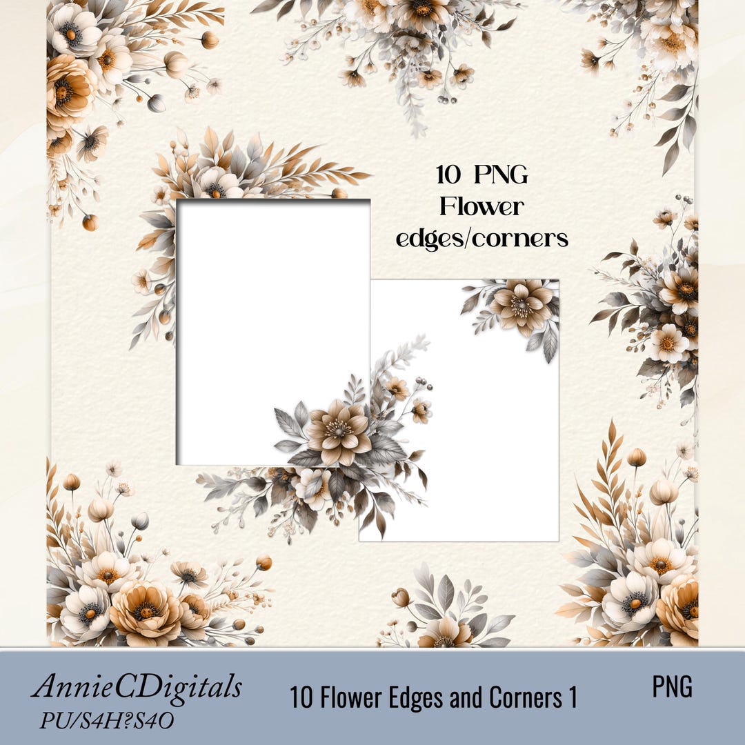 Digital Clipart, Digital Flower Edges1, Digital Flower Borders, Digital ...