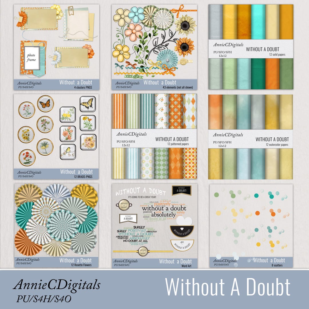 Digital Scrapbook Kit Bundle, Without A Doubt Bundle of Digital ...