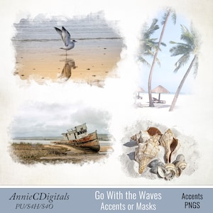 Digital Scrapbook Kit Bundle, Go With the Waves Bundle of Digital ...