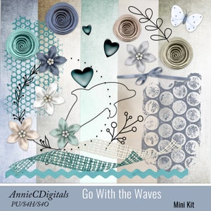 Digital Scrapbook Kit Bundle, Go With the Waves Bundle of Digital Scrapbook Supplies, Elements ...