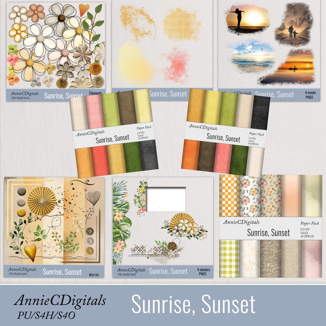 Digital Scrapbook Kit Bundle, Digital Scrapbook Kit, Sunrise Sunset ...