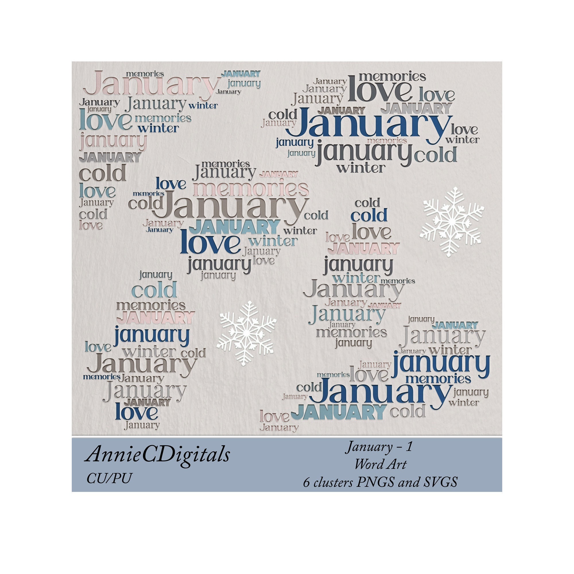 January Word Art-1, January Clip Art, Month Clip Art, Scrapbook Clip ...