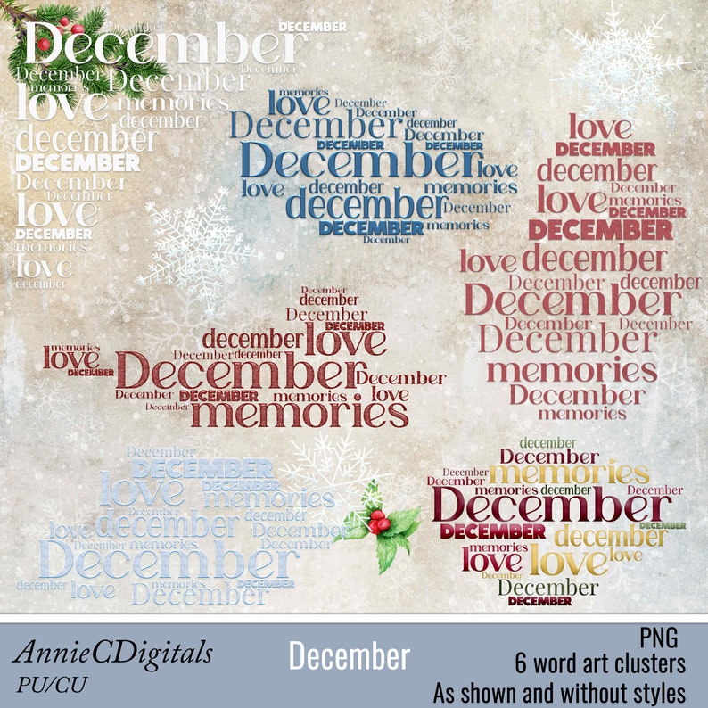 December Word Art, December Clip Art, Scrapbook Clip Art, December Word ...
