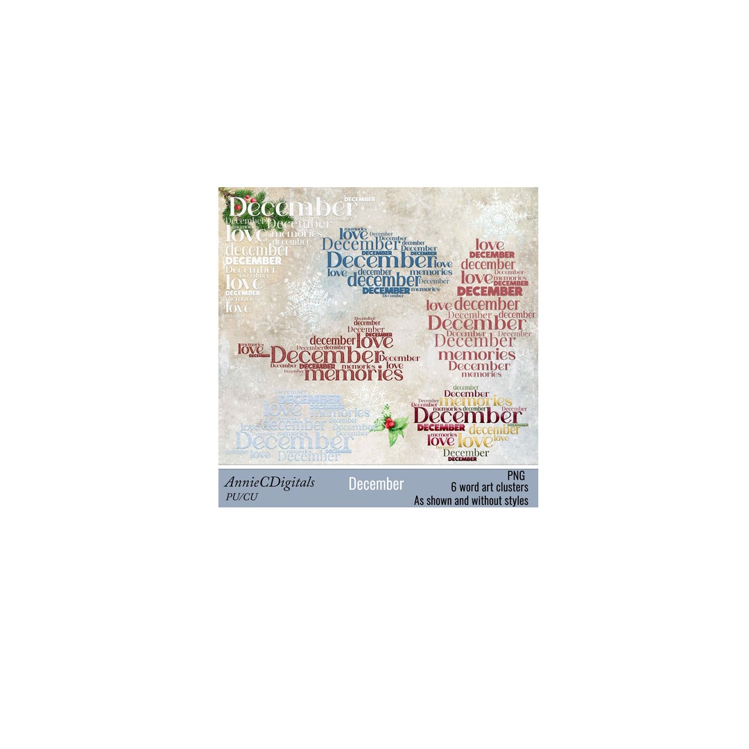 December Word Art, December Clip Art, Scrapbook Clip Art, December Word ...