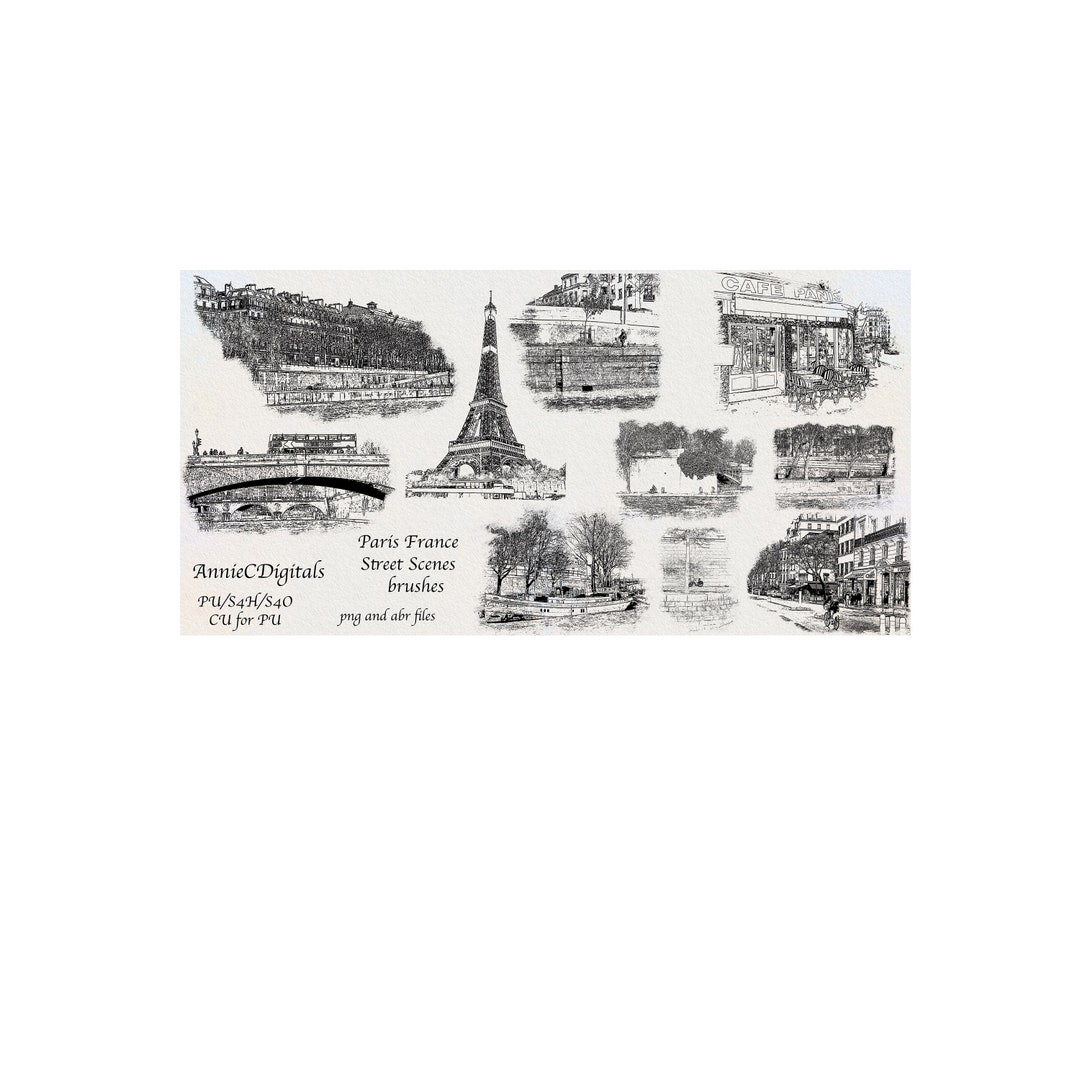Paris Photoshop Brushes, Sketches, Paris Overlays, Paris Street Scenes ...