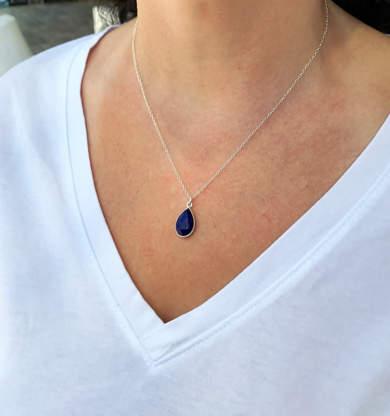 Genuine Sapphire Necklace Sterling Silver Chain September - Etsy