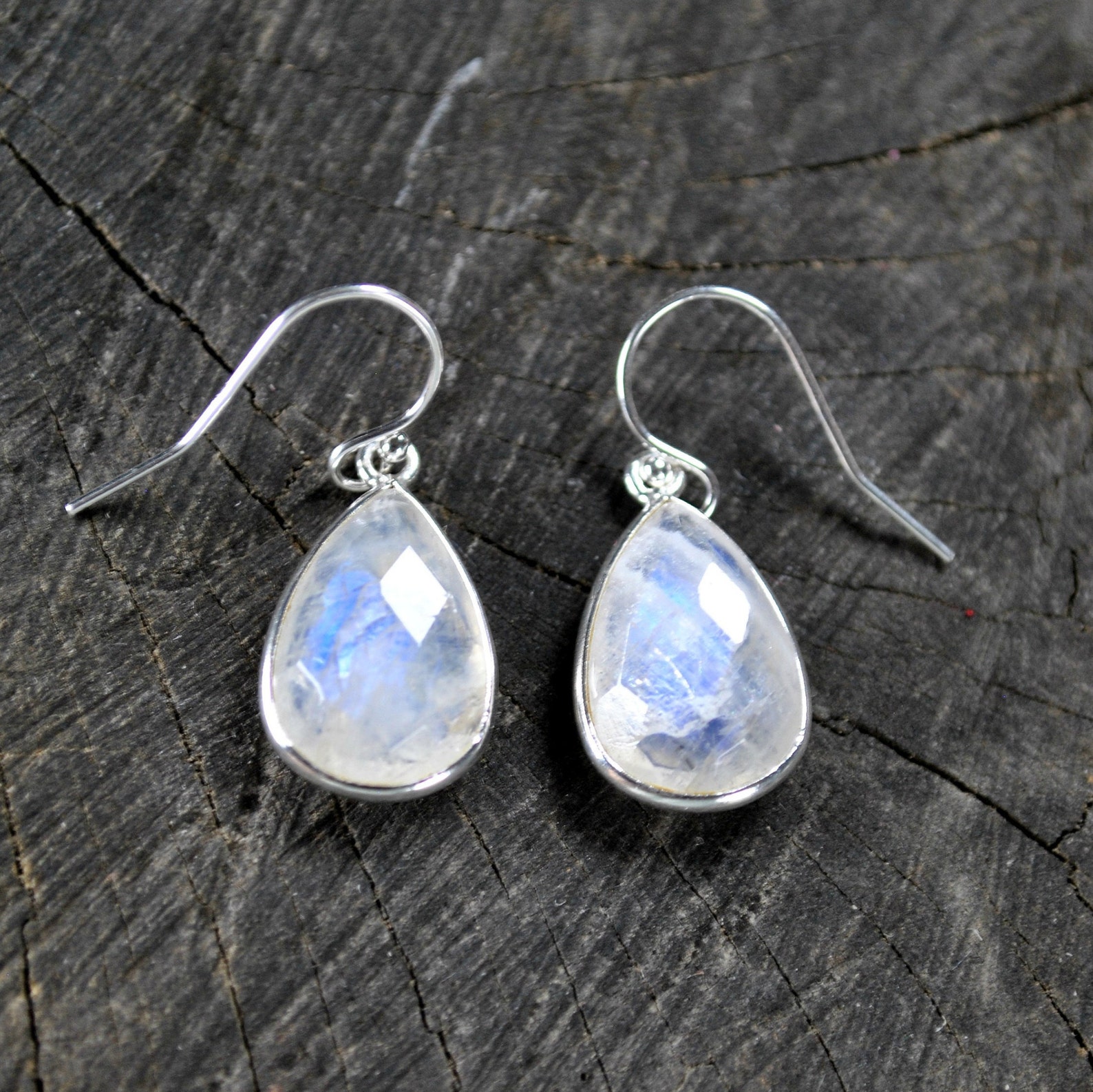 Genuine Moonstone Earrings Sterling Silver Rainbow Moonstone - Etsy