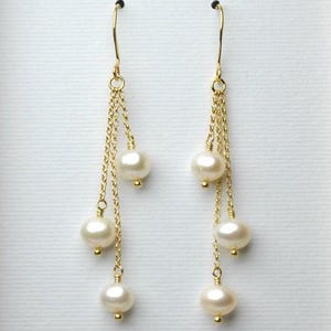 Real Pearl Earrings Gold Pearl Dangle Earrings Long Pearl Drop Earrings Elegant Freshwater ...