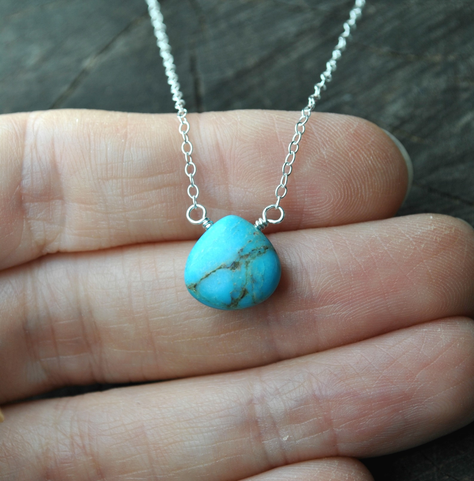 Real Turquoise Necklace Sterling Silver Dainty Stone - Etsy