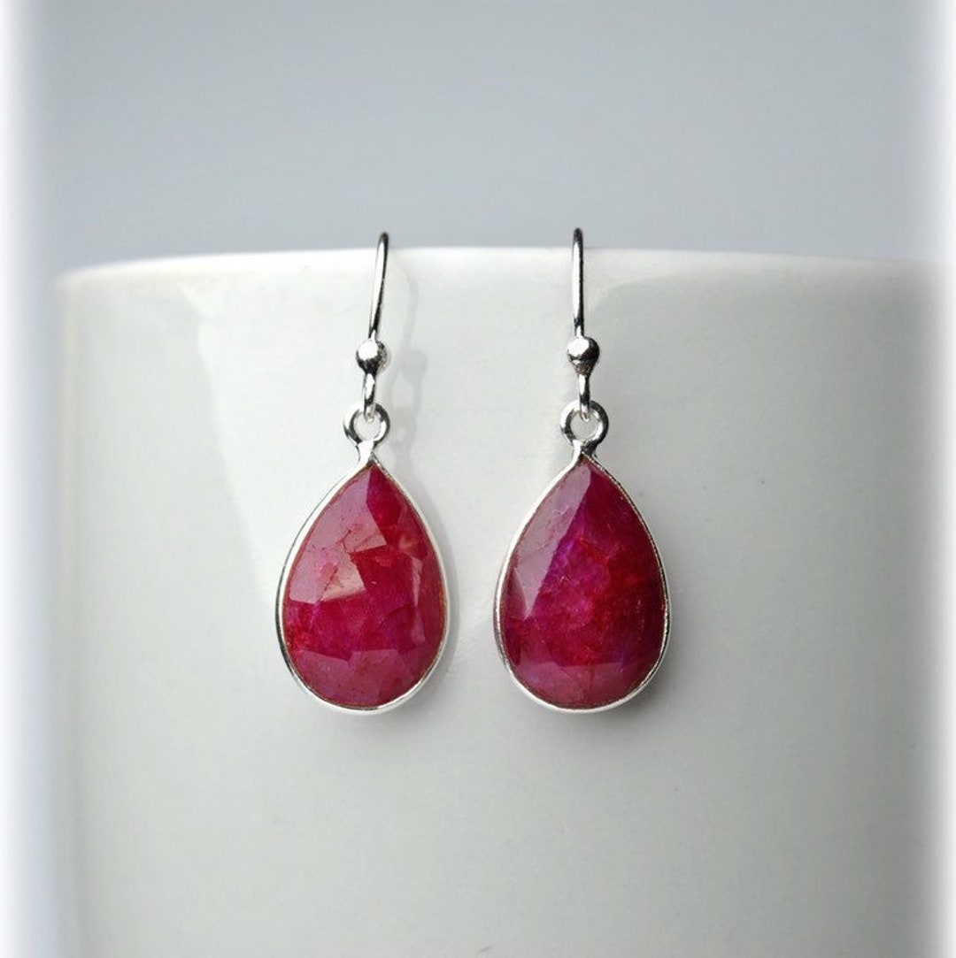 Genuine Ruby Teardrop Earrings: Sterling Silver Dangle Jewelry - Etsy