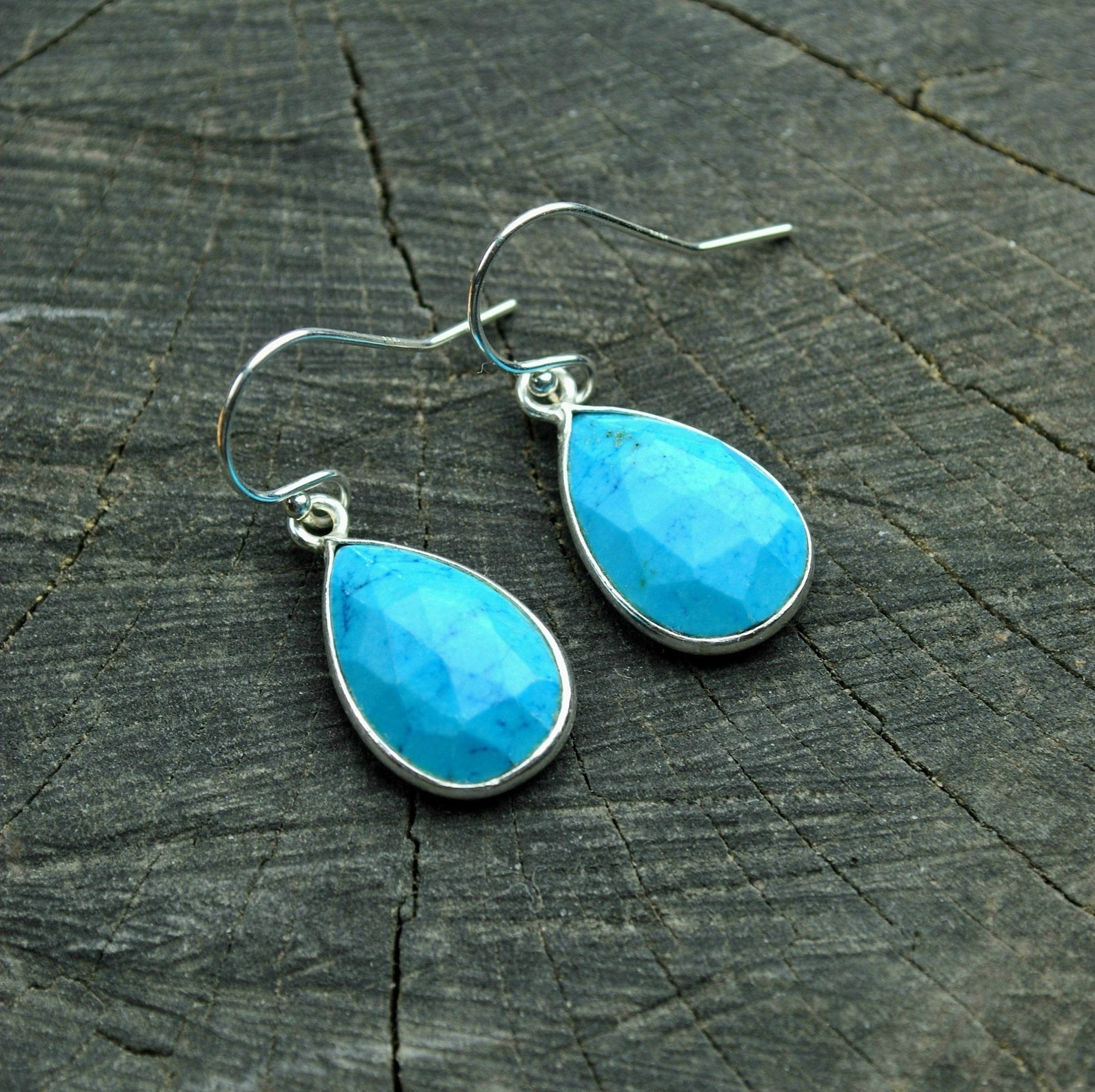 Genuine Turquoise Earrings, Sterling Silver, Turquoise Dangle Earrings ...
