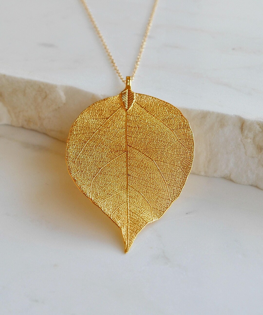 Real Leaf Necklace Gold Long Necklace for Women Gorgeous Leaf Pendant ...