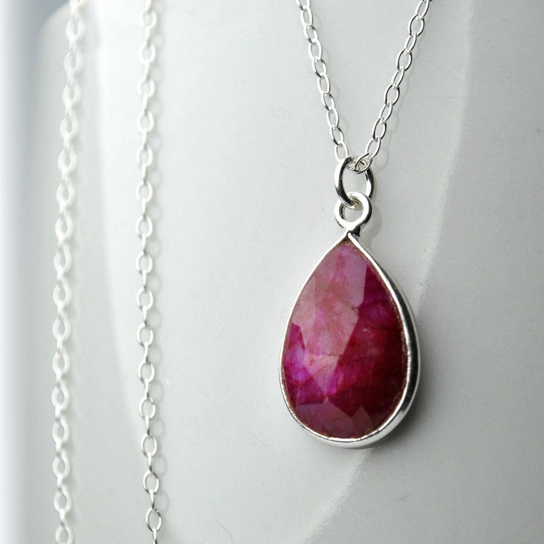 Dainty Faceted Ruby Necklace July Birthstone Necklace Teardrop Pendant ...