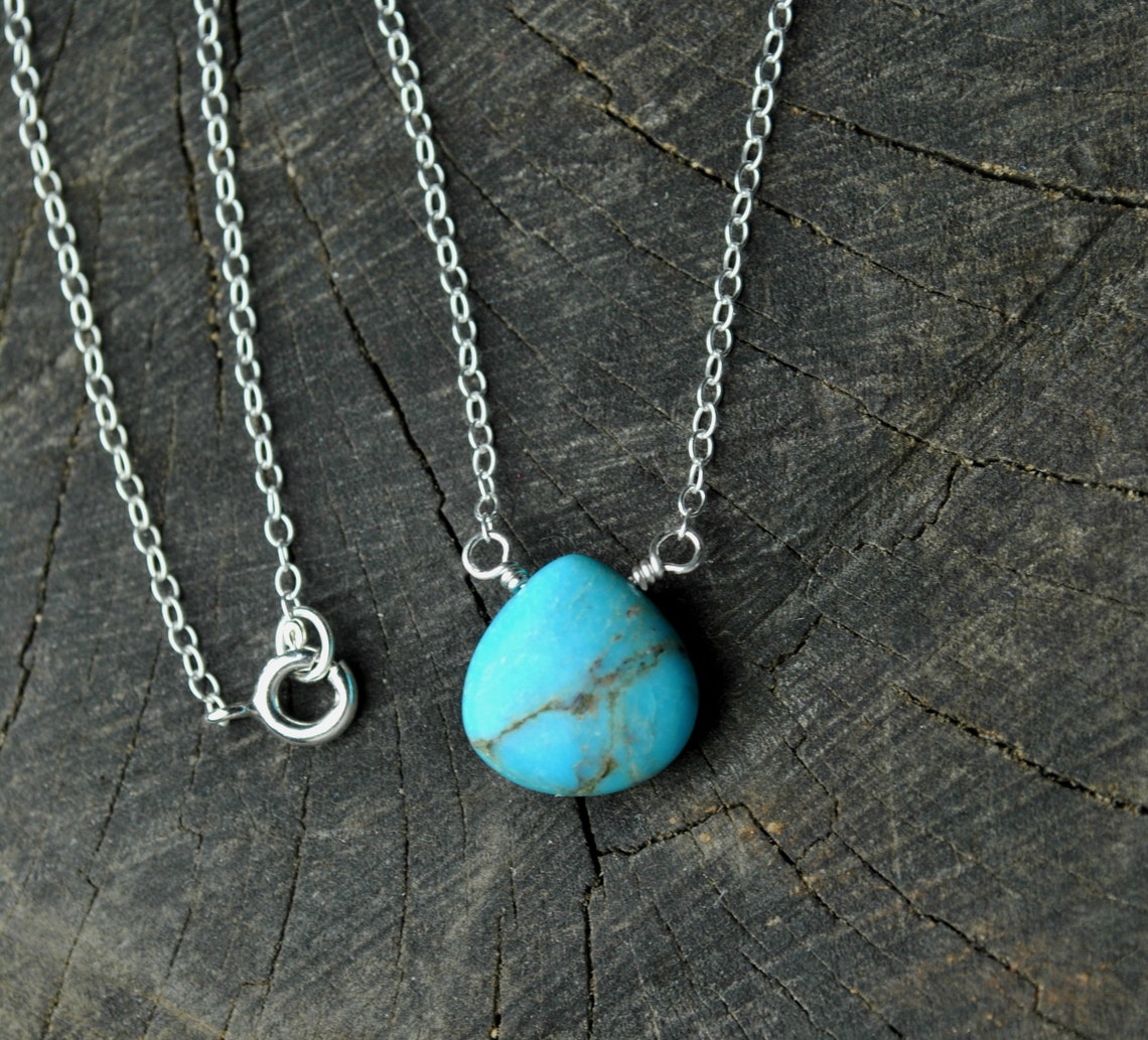 Real Turquoise Necklace Sterling Silver Dainty Stone - Etsy