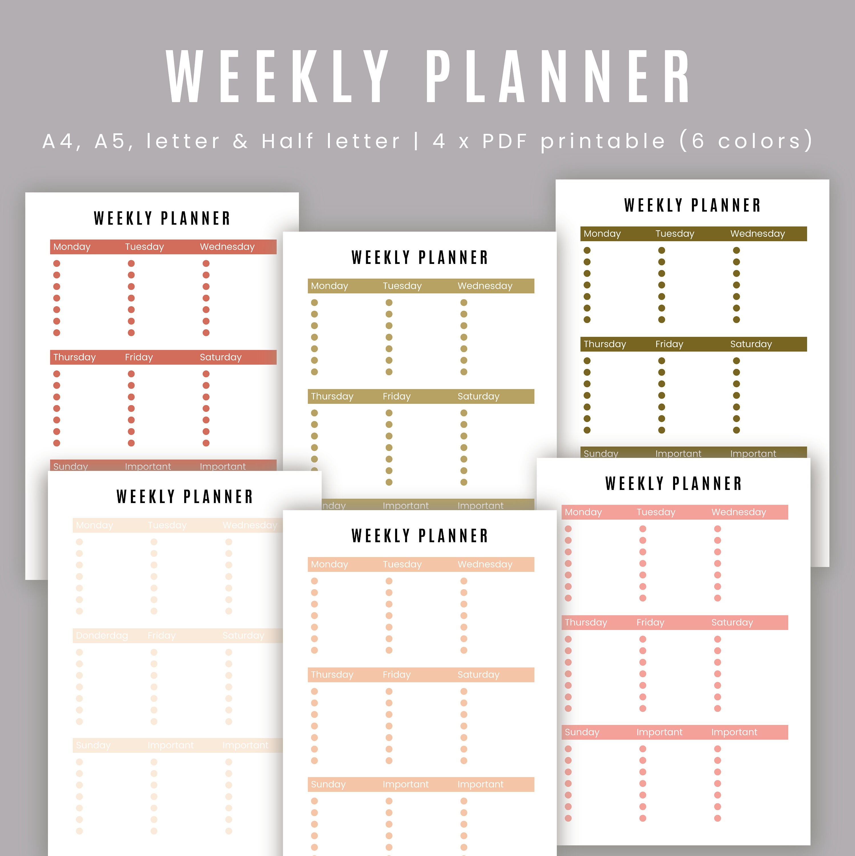 Weekly Printable Planner Printable PDF Instant Download A4, A5, Letter ...