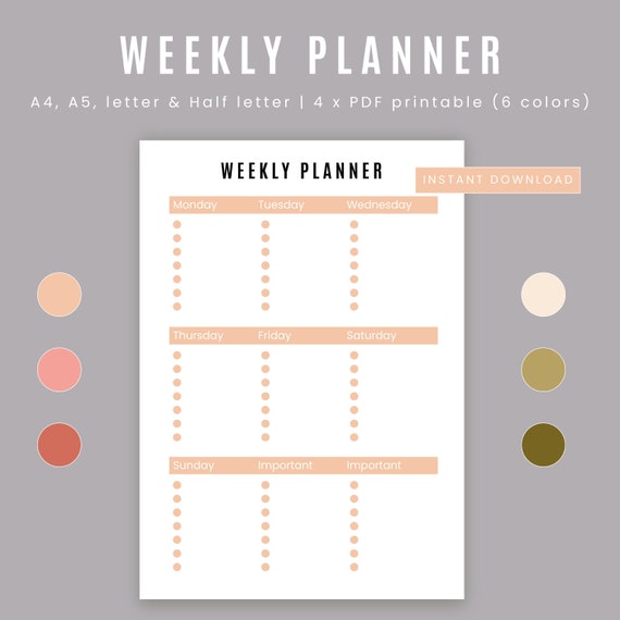 Weekly Printable Planner Printable PDF Instant Download - Etsy