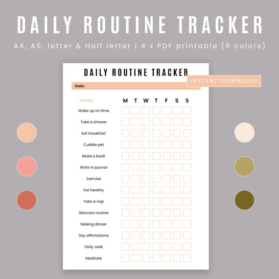 Daily Routine Tracker Printable Sheet Printable PDF - Etsy