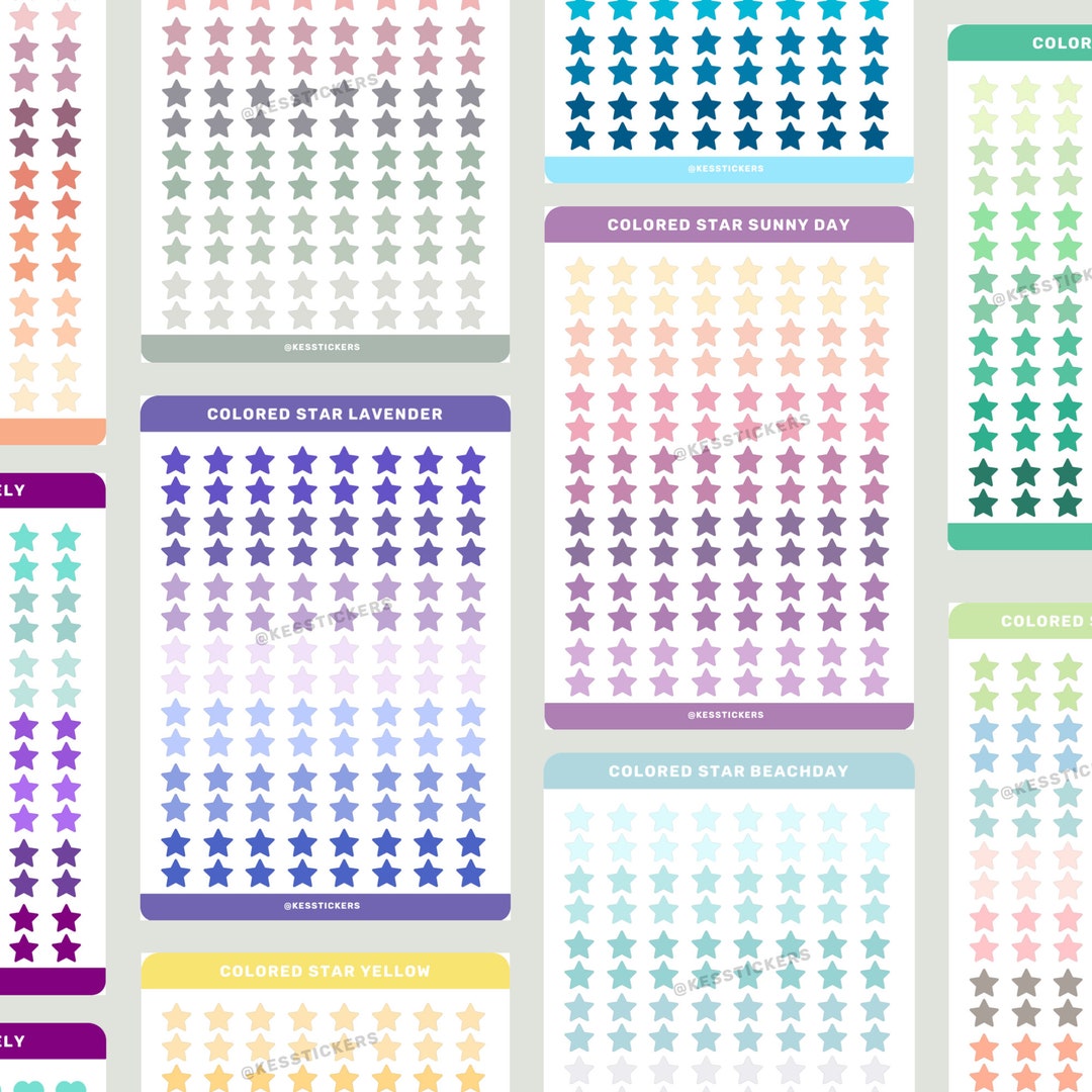 20 Color Theme Sticker Sheets | Stars | Star Stickers | Colored Stars ...
