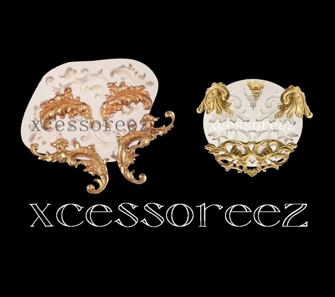 Food Grade Silicone Baroque Scroll, 4pc Hermes Mold Sets for Sugar ...