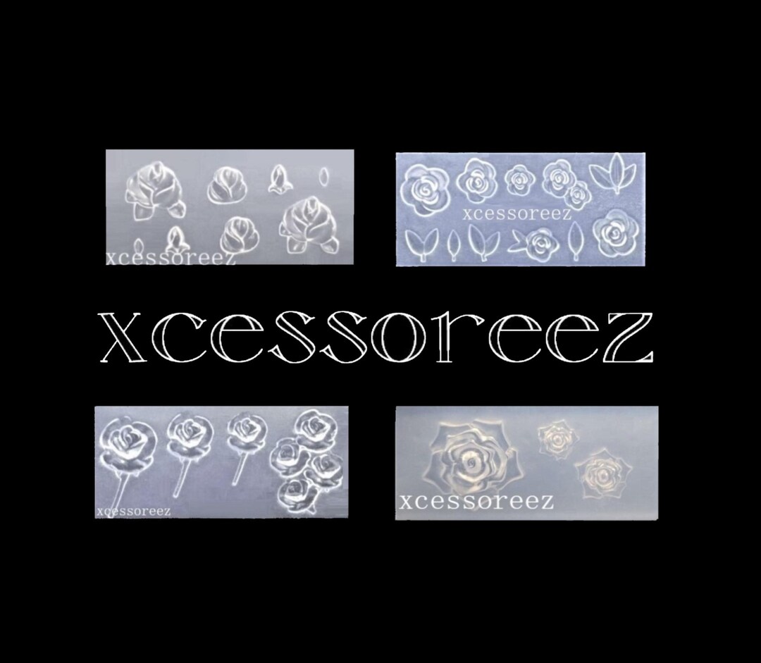 Asst Silicone ROSE Nail Molds: Rose Bud, Long Stem, Asst Roses W/leaves for Jewelry, Dollhouse ...