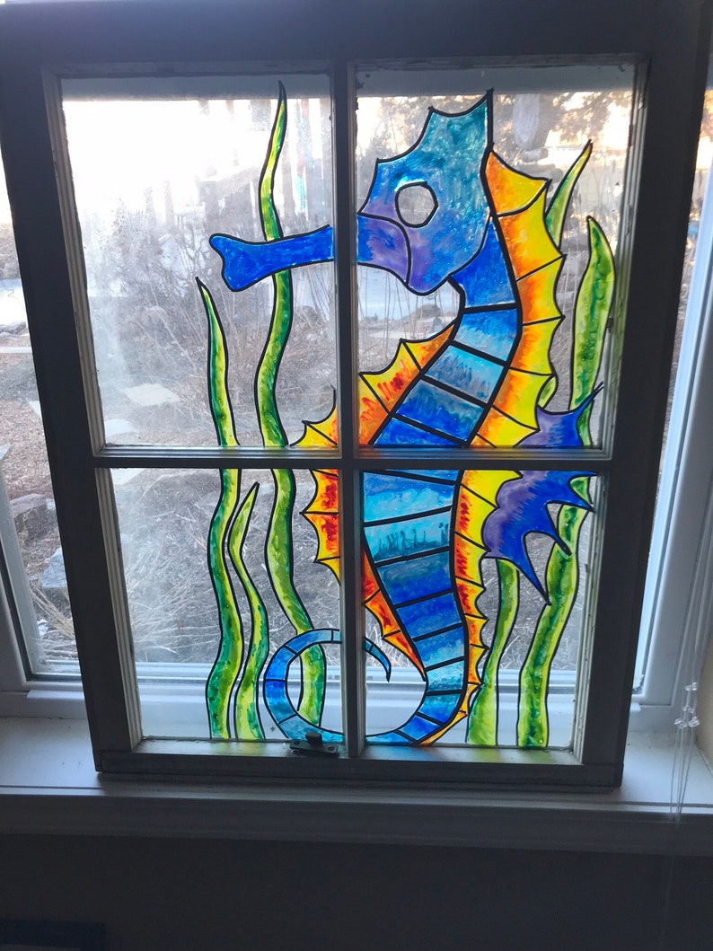 Painted Stained Glass Reclaimed Window. - Etsy