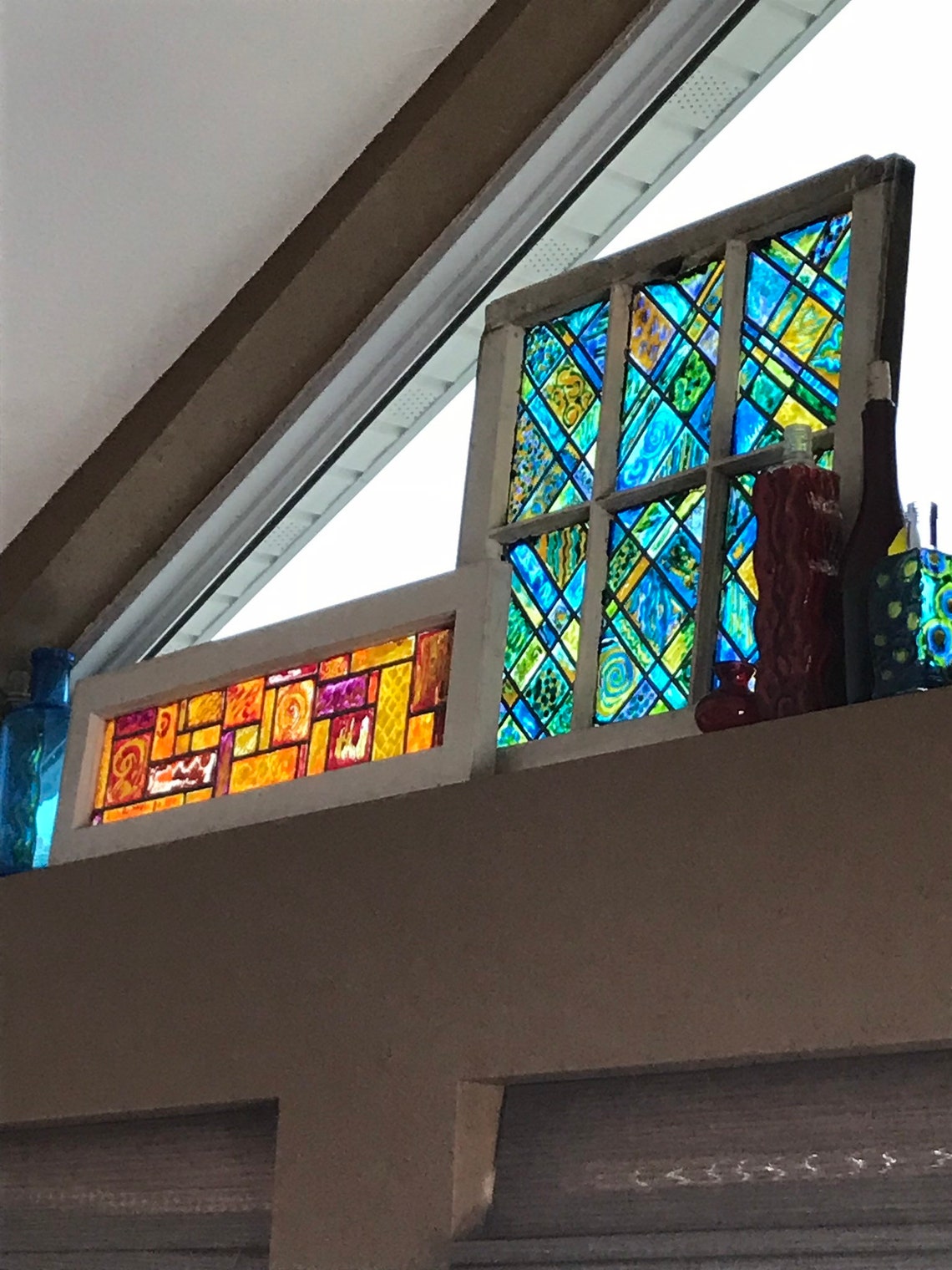 Painted Stained Glass Reclaimed Window. - Etsy