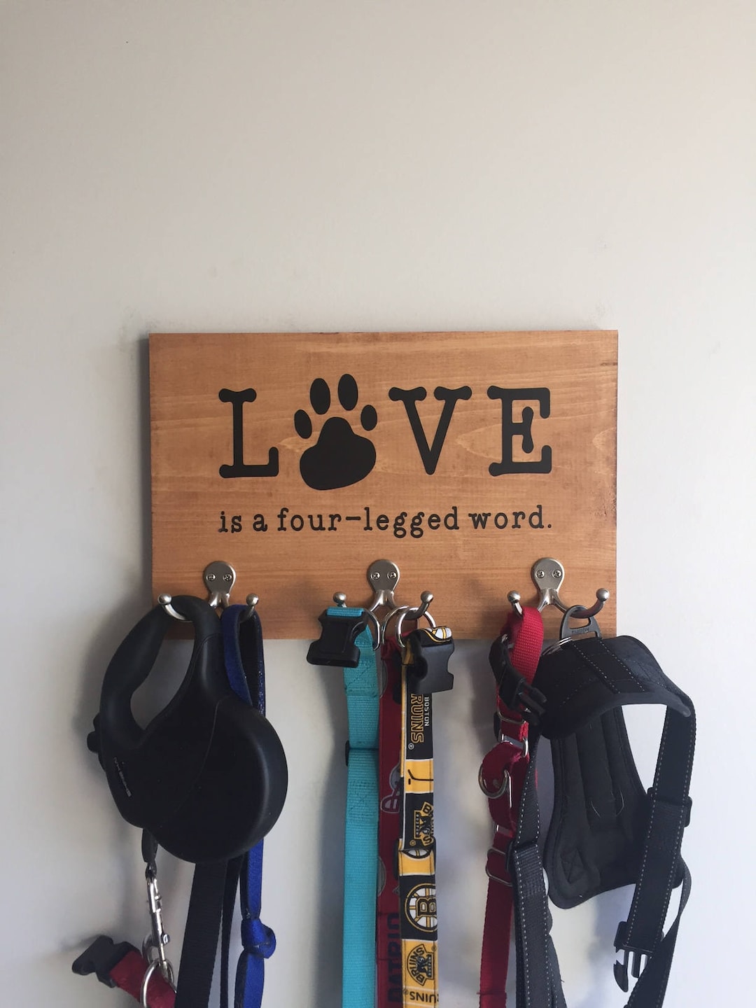 Rustic Dog Leash Holder: "love is a Four-legged Word" Wooden Organizer ...