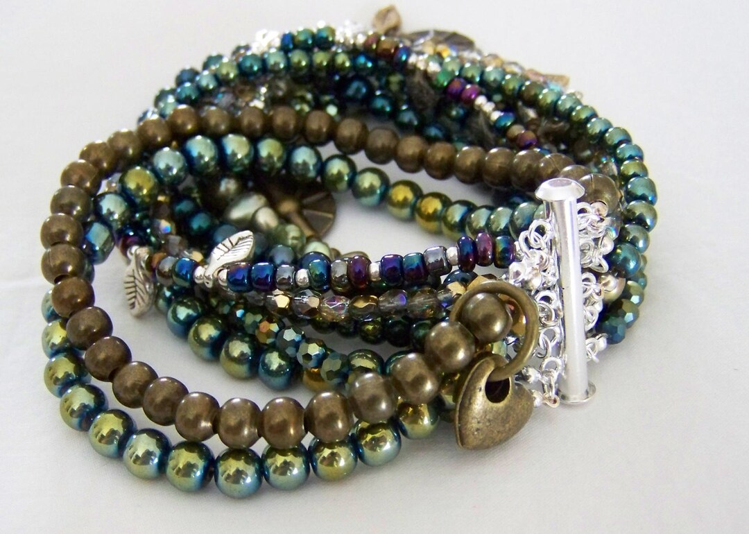 MULTI STRAND BRACELET ... Bronze and Blues - Etsy