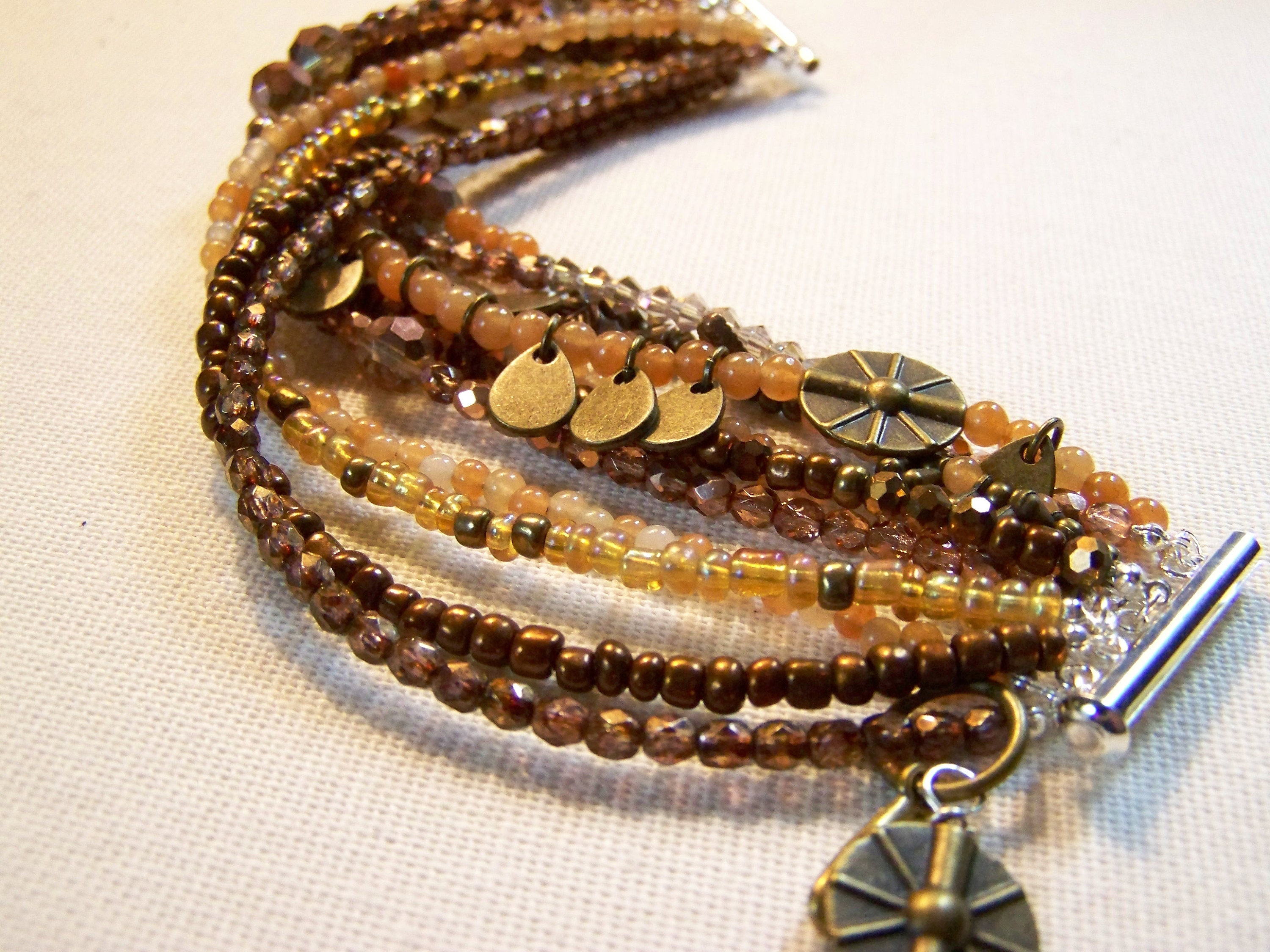 MULTI STRAND BRACELET ... Lovely Shades of Brown and Peach - Etsy