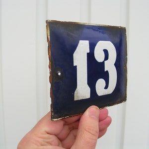 Enamelled Lovely Plaque 13 Vintage Blue White Enamel Sign 13 Porcelain ...