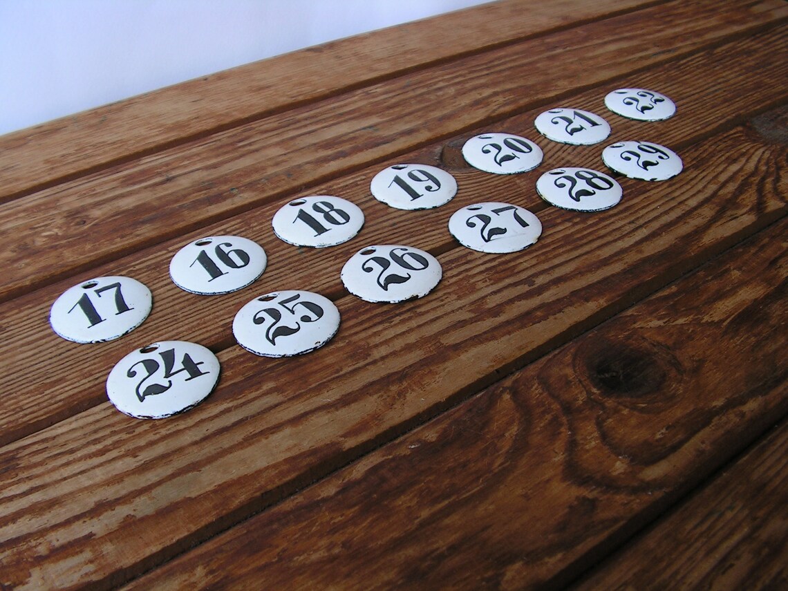 Vintage Enamel Sign 16, 17, 18, 19, 20, 21, 22 Small Sweet Round Number ...