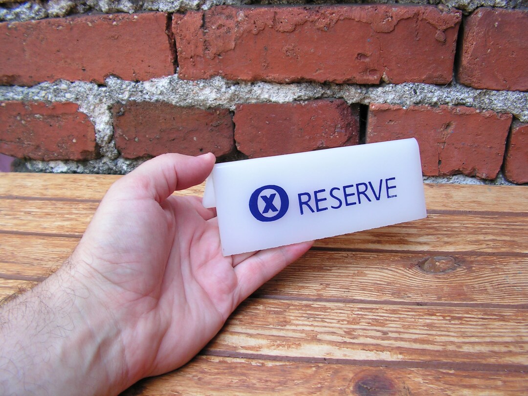 Vintage Plastic Sign RESERVE Table Sign Blue and White Plate English ...