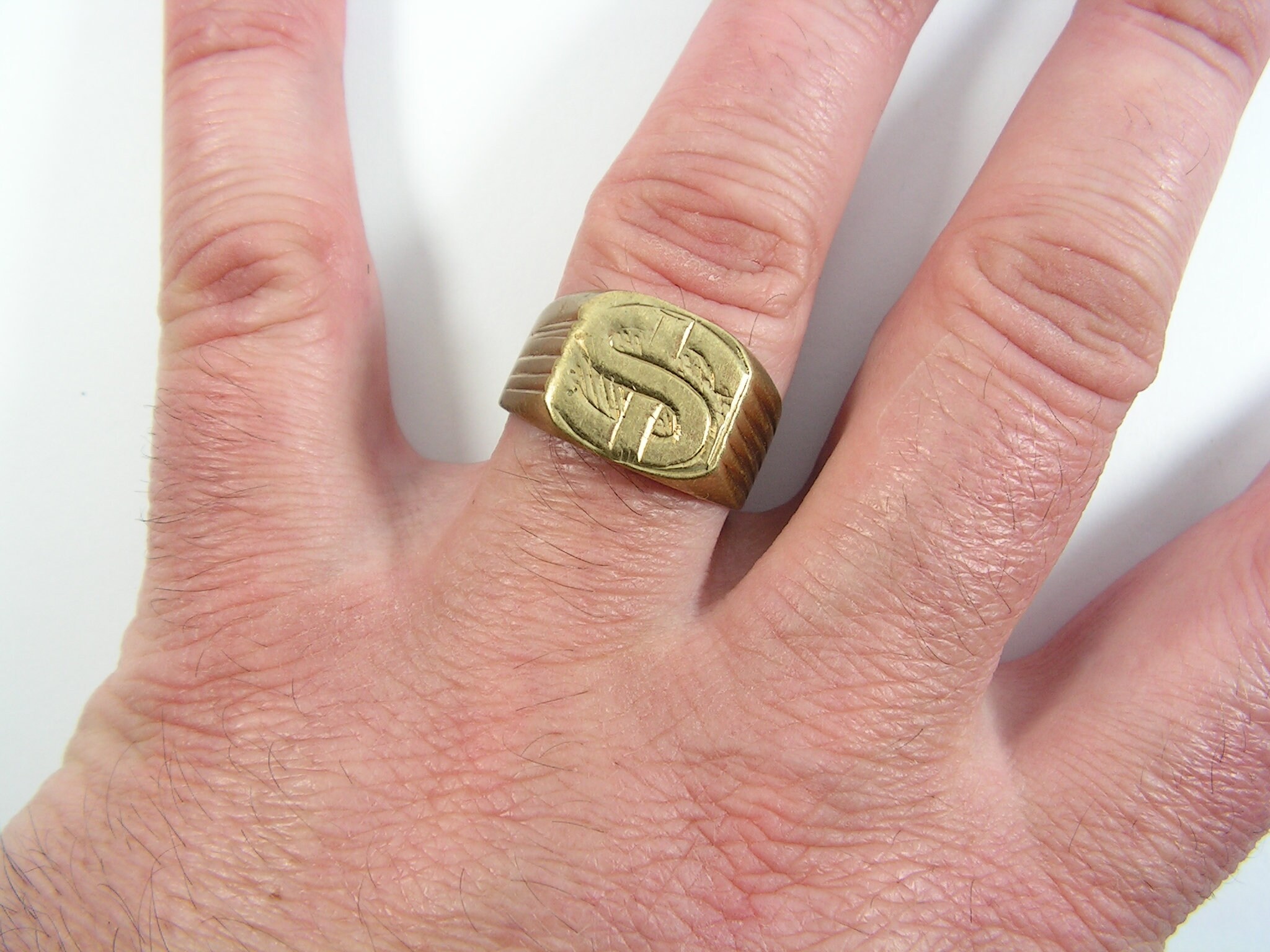 Vintage Mens Ring Letter S Solid Brass Ring With Marking Old - Etsy