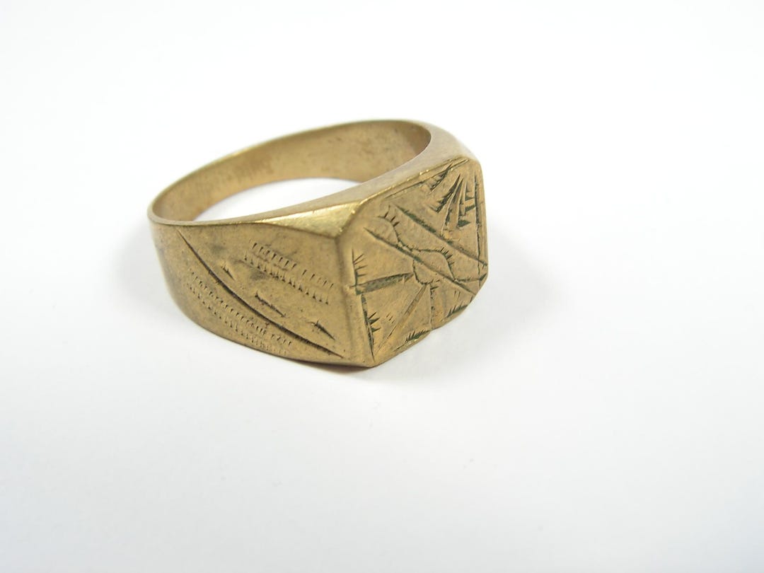 Mens Ring Ancient Symbols Solid Brass Ring Big Men's Ring Massive Brass ...