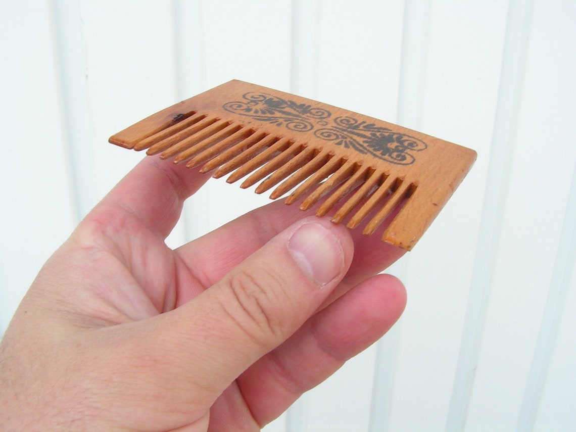 Vintage Wooden Comb 50s Hand Made Comb With Decoration Small | Etsy