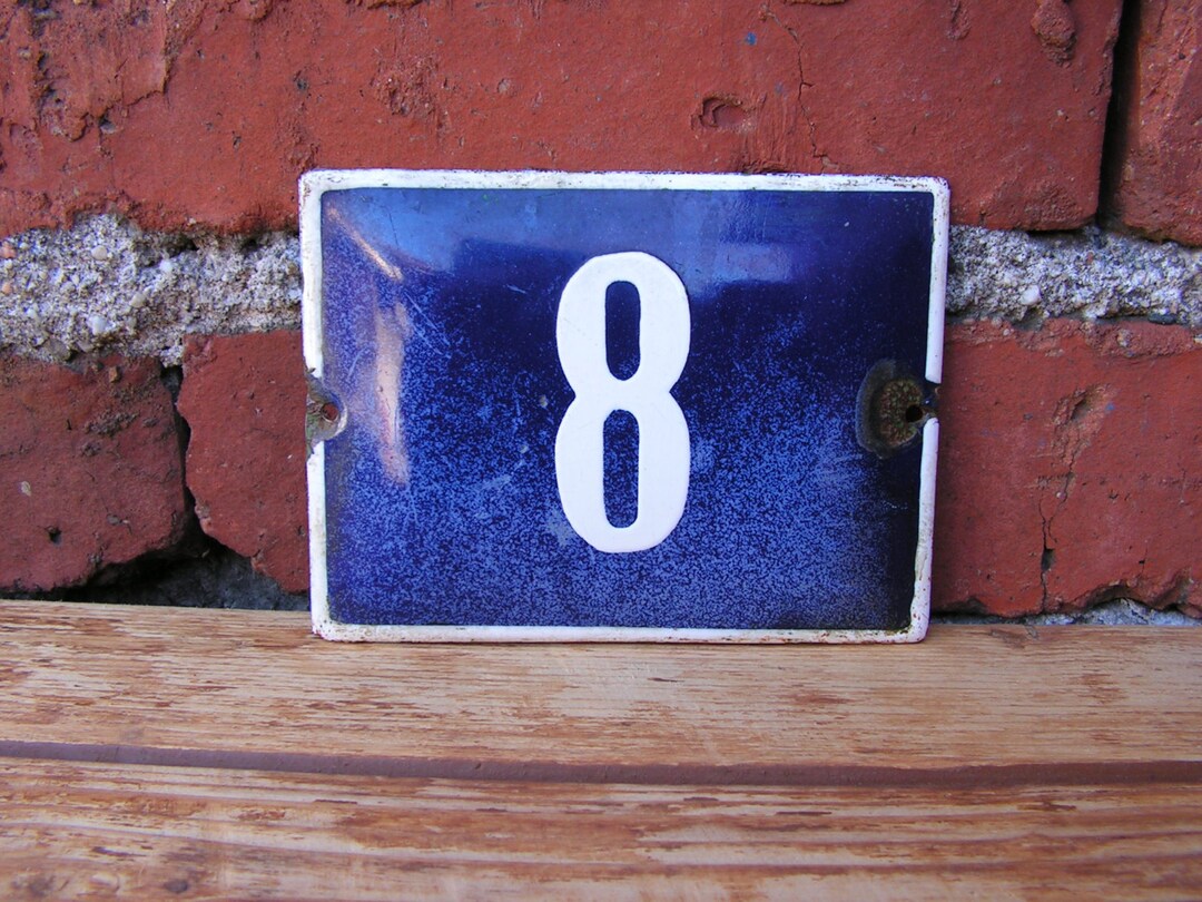 Vintage Sign House Door Number 8, Blue and White Enamel Metal Plate ...