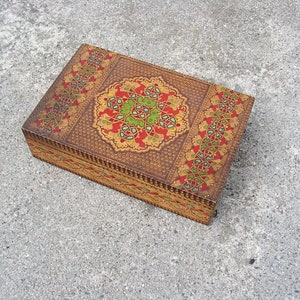 Vintage Big Wooden Pyrography Box 1973s Old Quadrangular Jewelry Box ...
