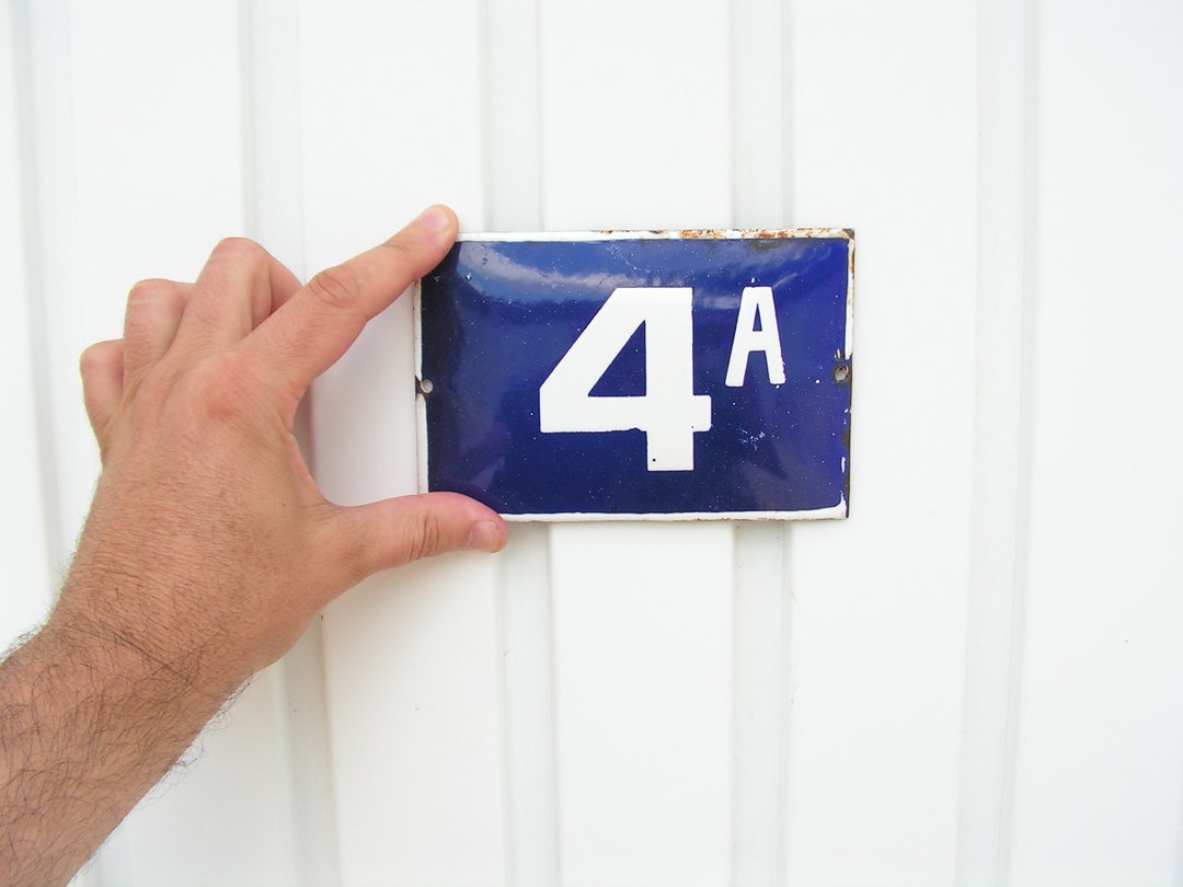 Vintage French Door Number 4 A Blue White Enamel Sign 4A Porcelain ...