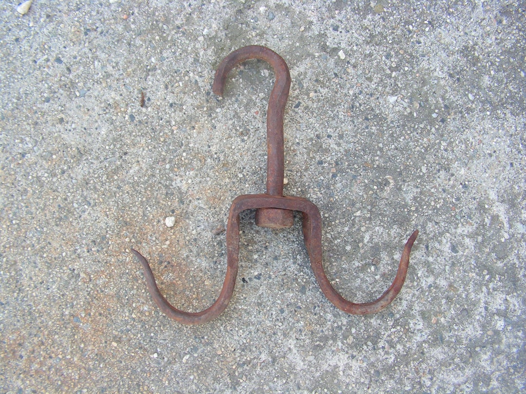 Antique Hand Forged Hook, Hook 1920s, Meat Hook, Iron Double Hook ...
