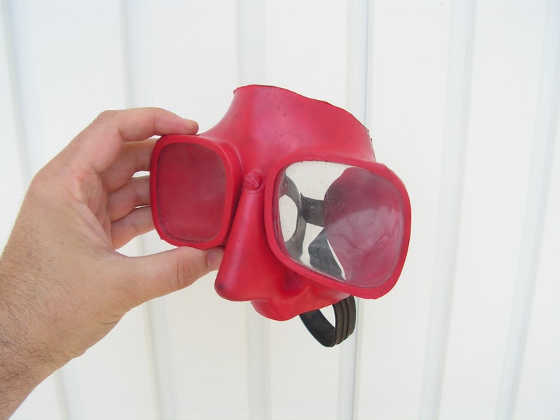 Retro Red Children Scuba Mask, Vintage Small Rubber Diving Mask ...