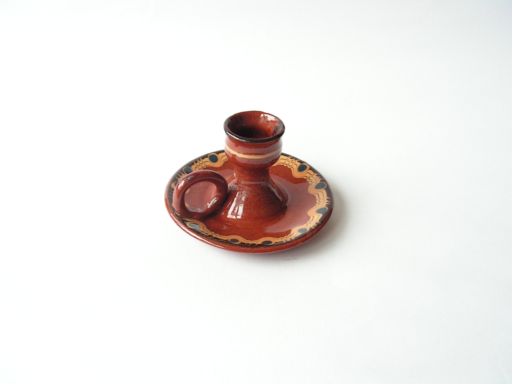 Vintage Ceramics Lovely Candlestick Pottery Red Candlestick Clay Candle ...