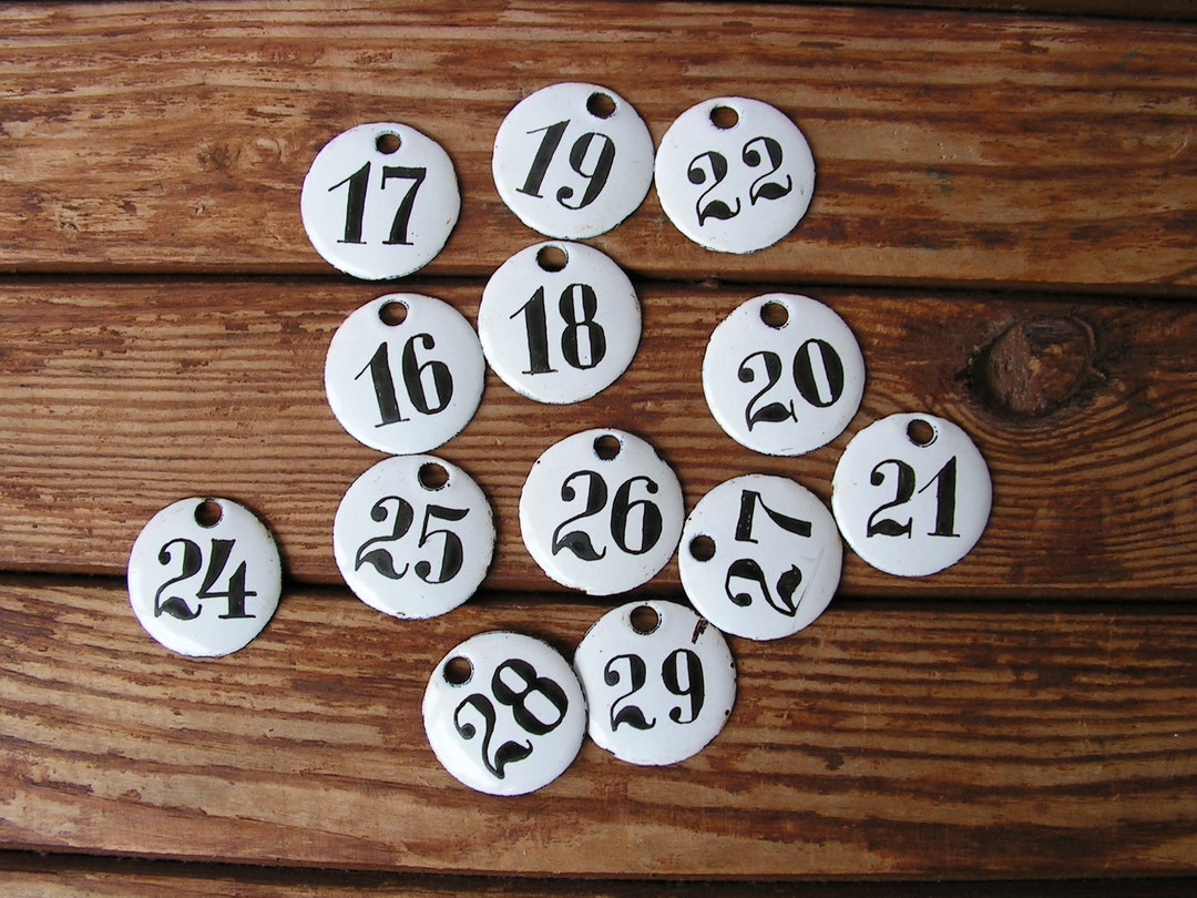 Vintage Enamel Sign 16, 17, 18, 19, 20, 21, 22 Small Sweet Round Number ...